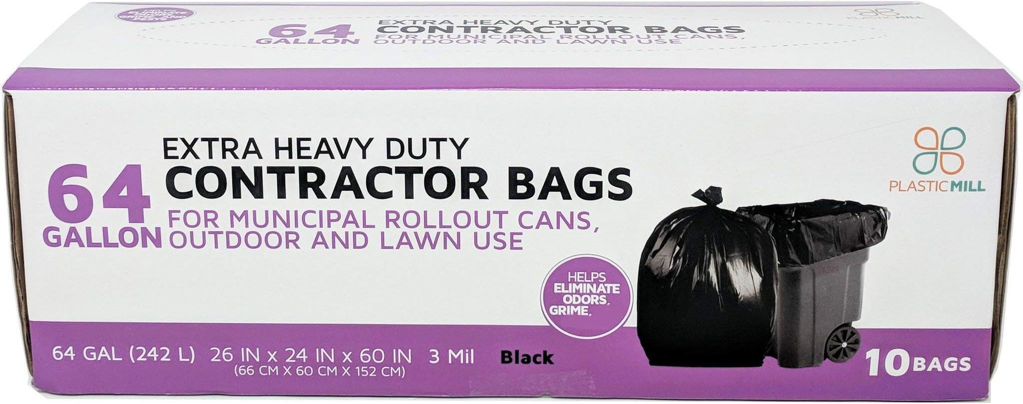 Amazon.com: PlasticMill 75 Gallon Contractor Bags: Black, 5 Mil, 58x60 ...