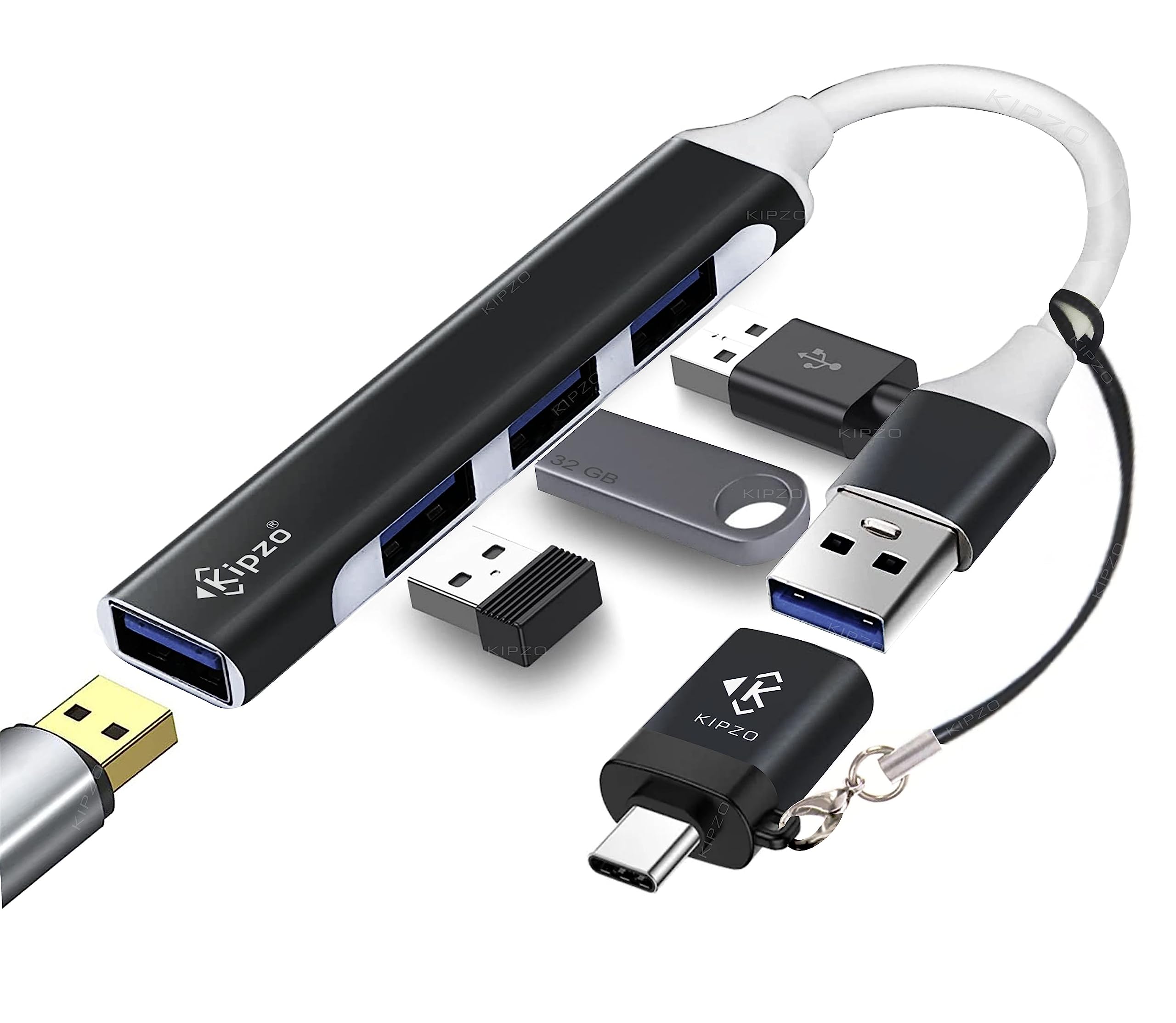 KIPZO® 2 in 1 OTG 4 hub USB Extender 4 in 1 USB Extension Cable ...