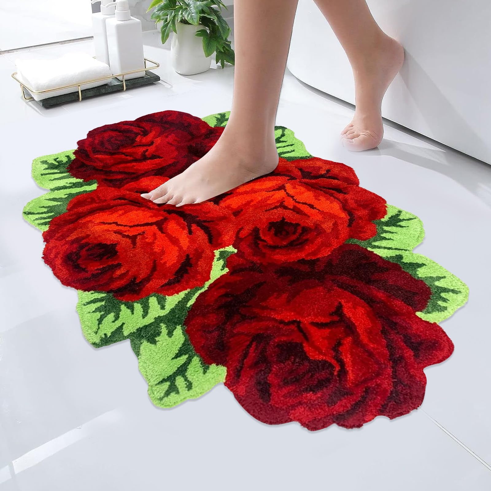 Amazon.com: ABREEZE 4 Rose Rug Floor Runner Handmade Rug Blue Floral ...