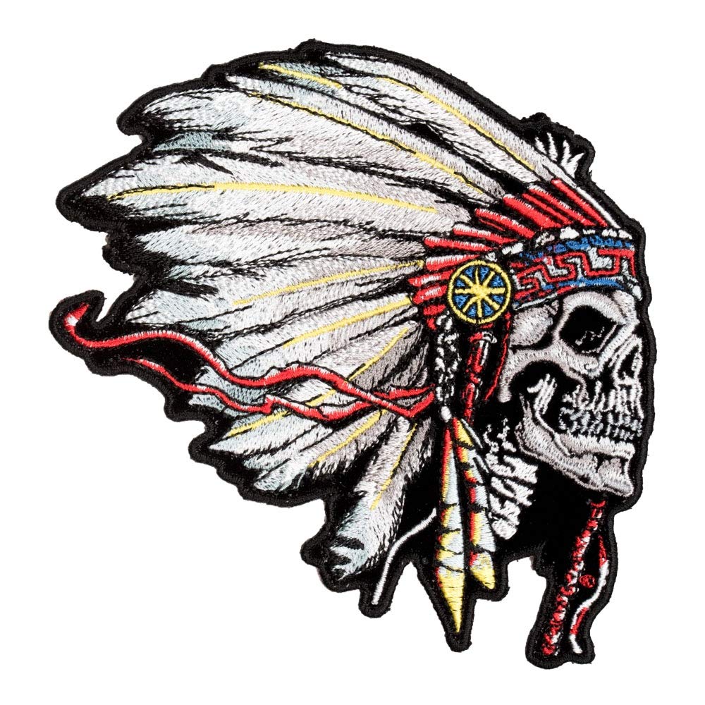 Amazon.com: Feathered Indian Chief Skull Patch, Small Size : Clothing ...