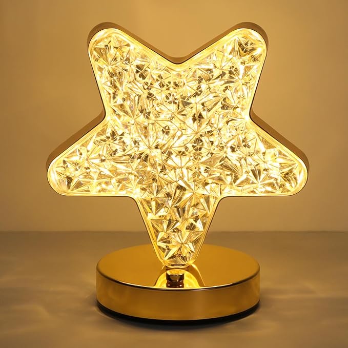 Lewondr Star Table Lamp, Stepless Dimmable Touch Lamp with 3 Colors ...