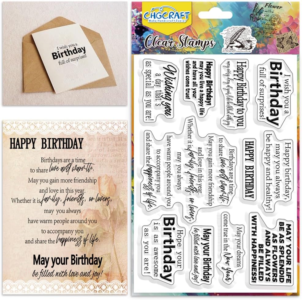 Amazon.com: CHGCRAFT Birthday Wishes Clear Stamps Words Stamp for ...