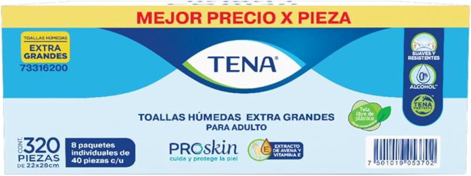 Tena Toallas Húmedas para Incontinencia, Extra Grandes, 8 paquetes de ...
