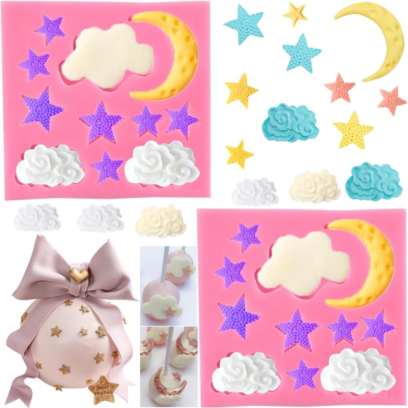 Amazon.com: Moon and Star Molds Silicone, Cloud Fondant Mold Moon Star ...