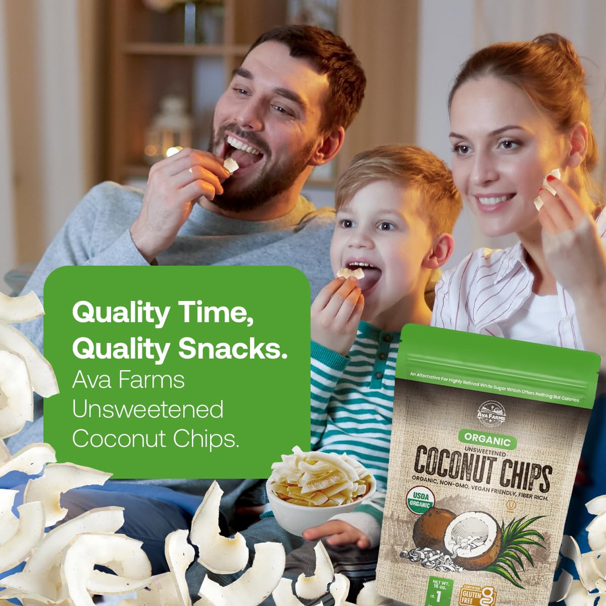 Snapklik.com : Ava Farms Coconut Chips 1 LB Large Coconut Flakes ...