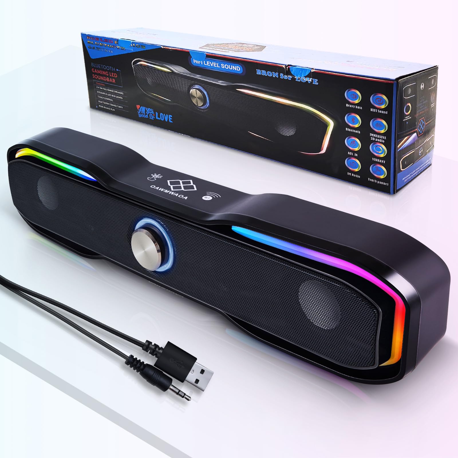 Bluetooth Wired Computer Speakers with Unique Touch Control 7 Color RGB ...