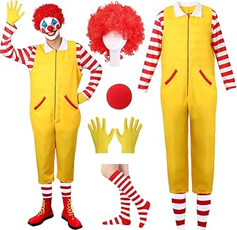 Amazon.com: Asuaxy Adult Clown Costume 6 Piece Set Red Wig Red Nose for ...