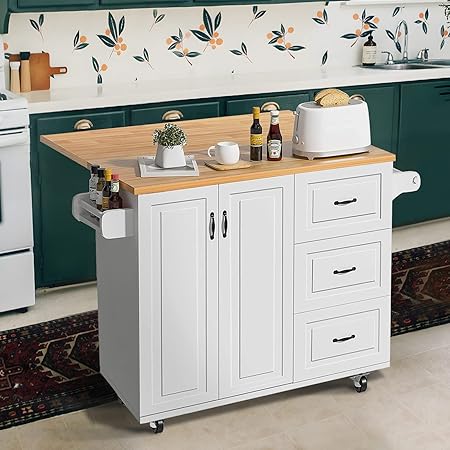 Amazon.com: Kitchen Island on Wheels Rolling Kitchen Island with Drop ...
