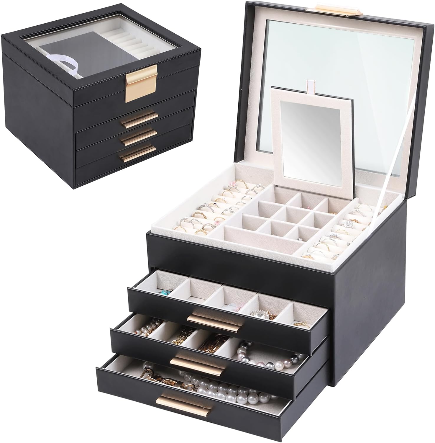 Amazon.com: Jewelry Box with Glass Lids, 4 Layer Large Jewelry Holder ...