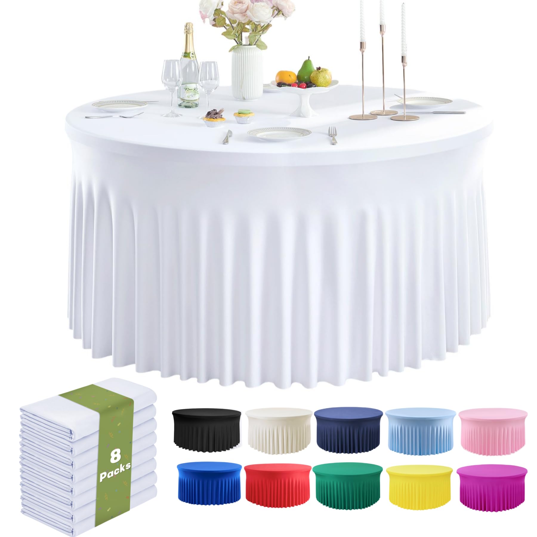 Amazon.com: Outpain 8 Pack White Round Spandex Tablecloths for 60in ...
