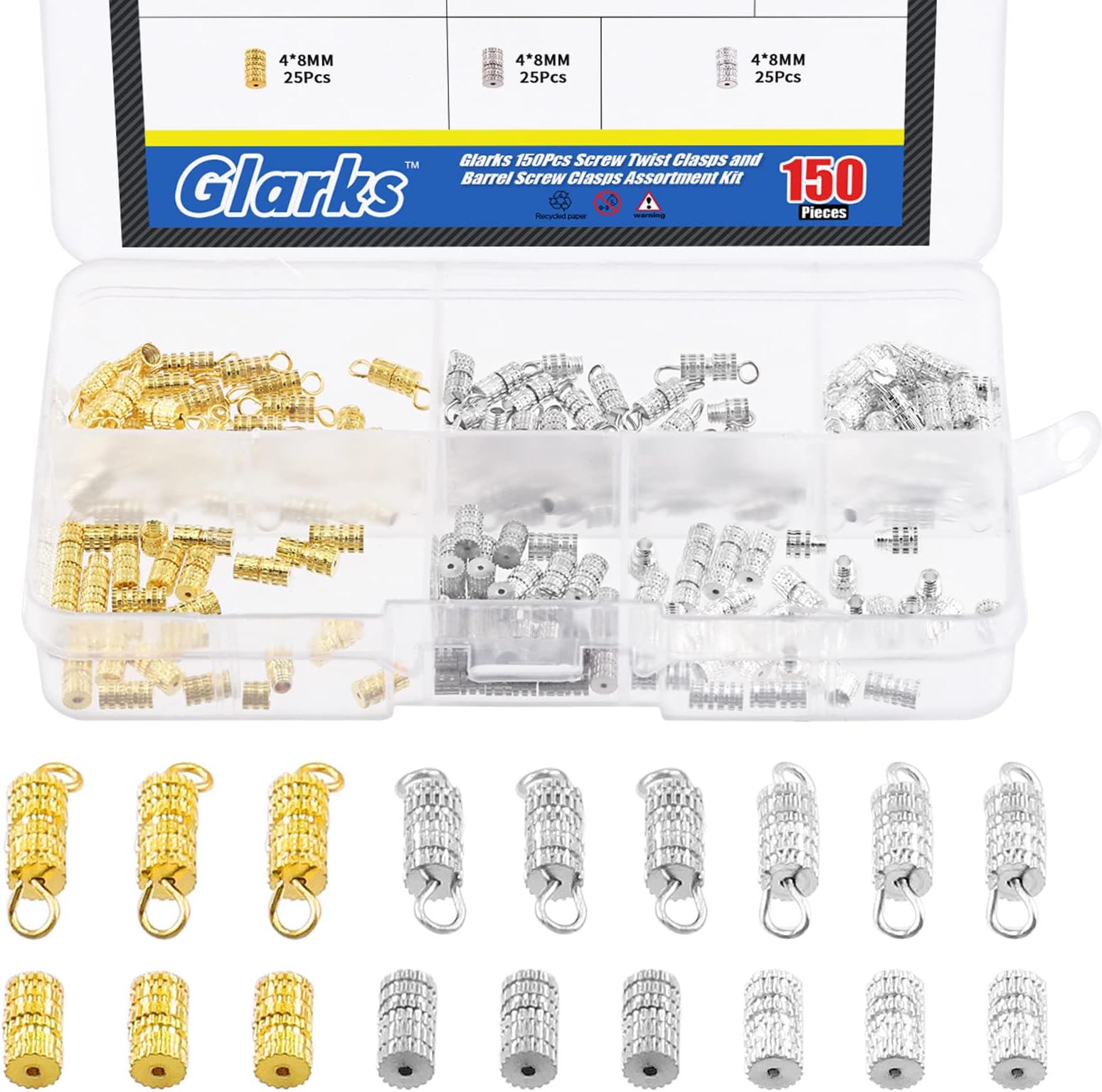 Amazon.com: Clasps - 100 Pieces 4 x 15 mm - Barrel Screw Type Clasp ...