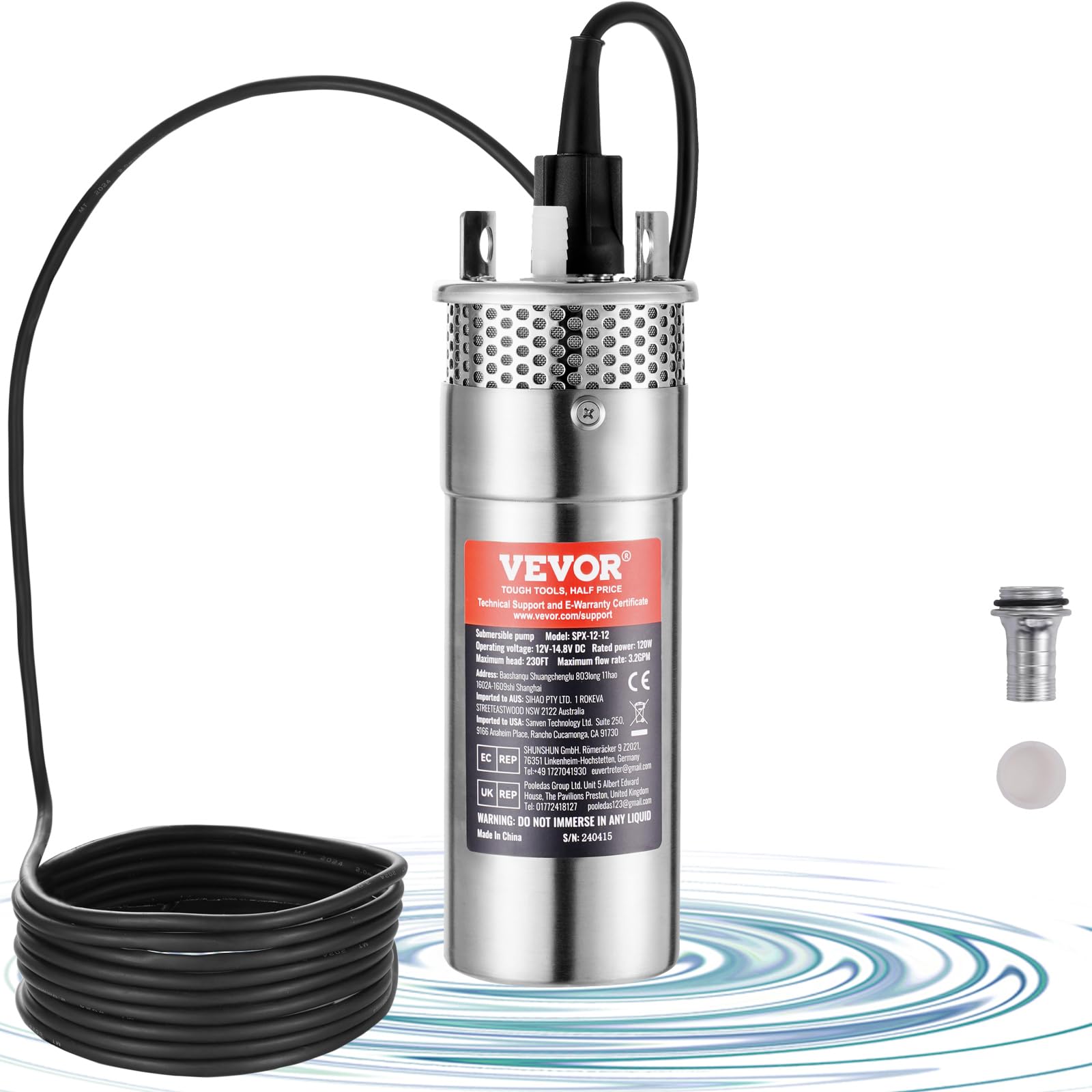 VEVOR Pompe à eau solaire, 120 W, pompe de puits profond submersible ...