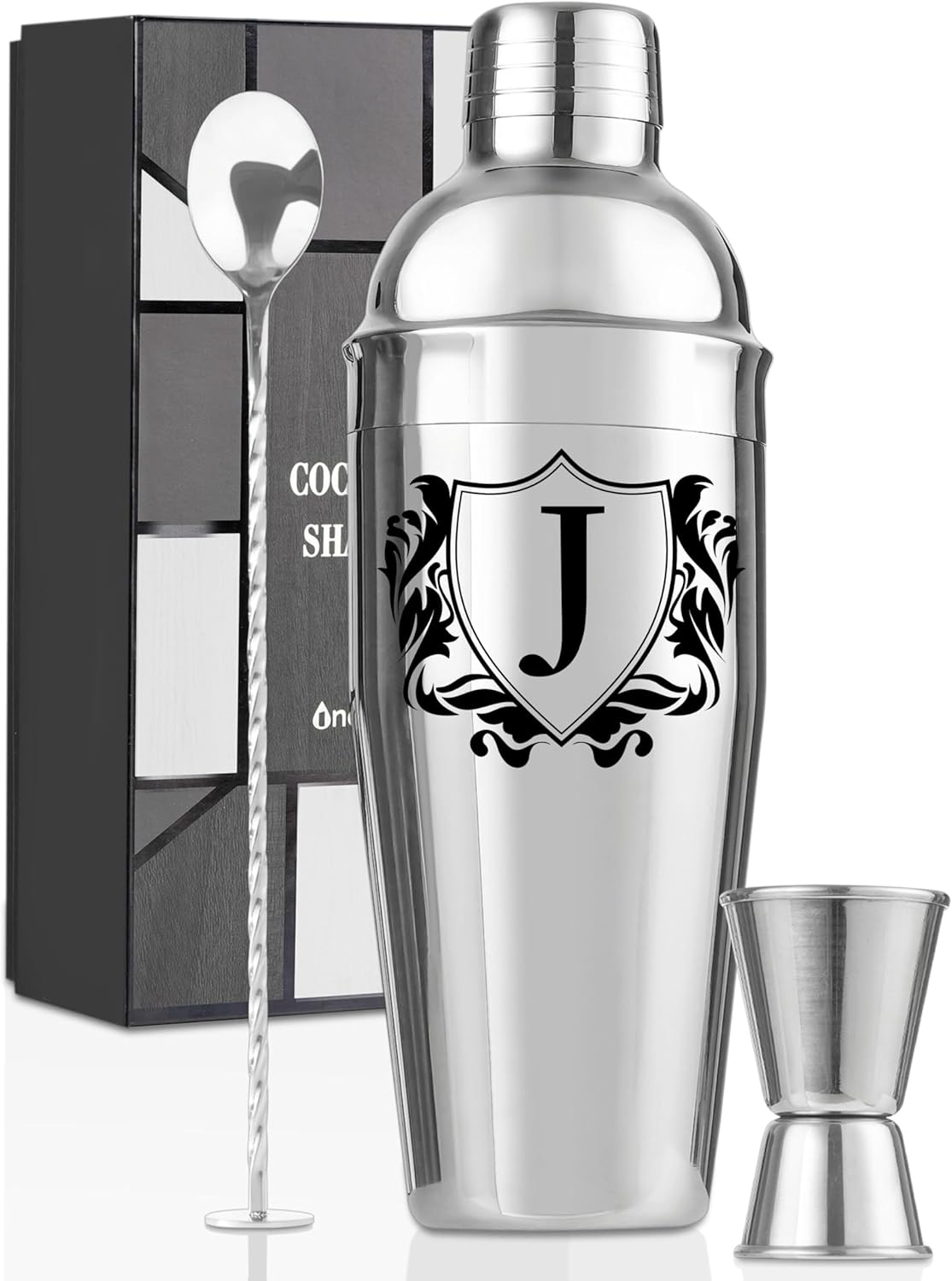 Amazon.com: Onebttl Cocktail Shaker Bar Set Gifts with Initials, 24oz ...