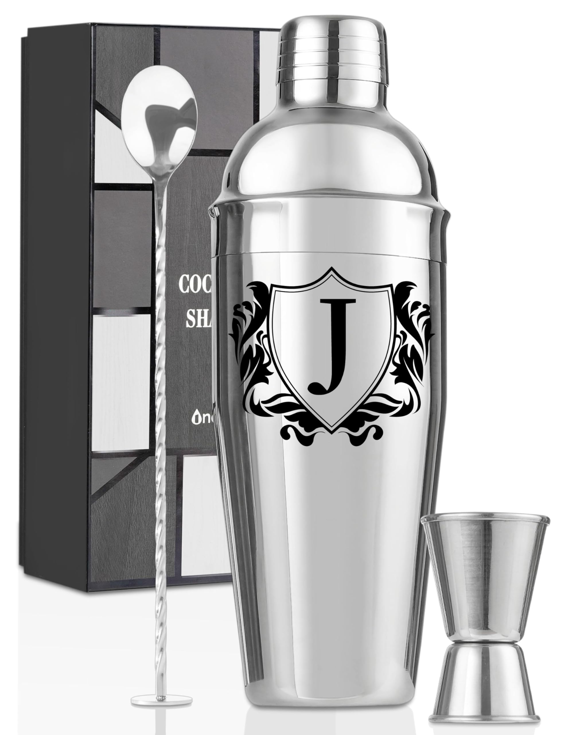 Amazon.com: Onebttl Cocktail Shaker Bar Set Gifts with Initials, 24oz ...