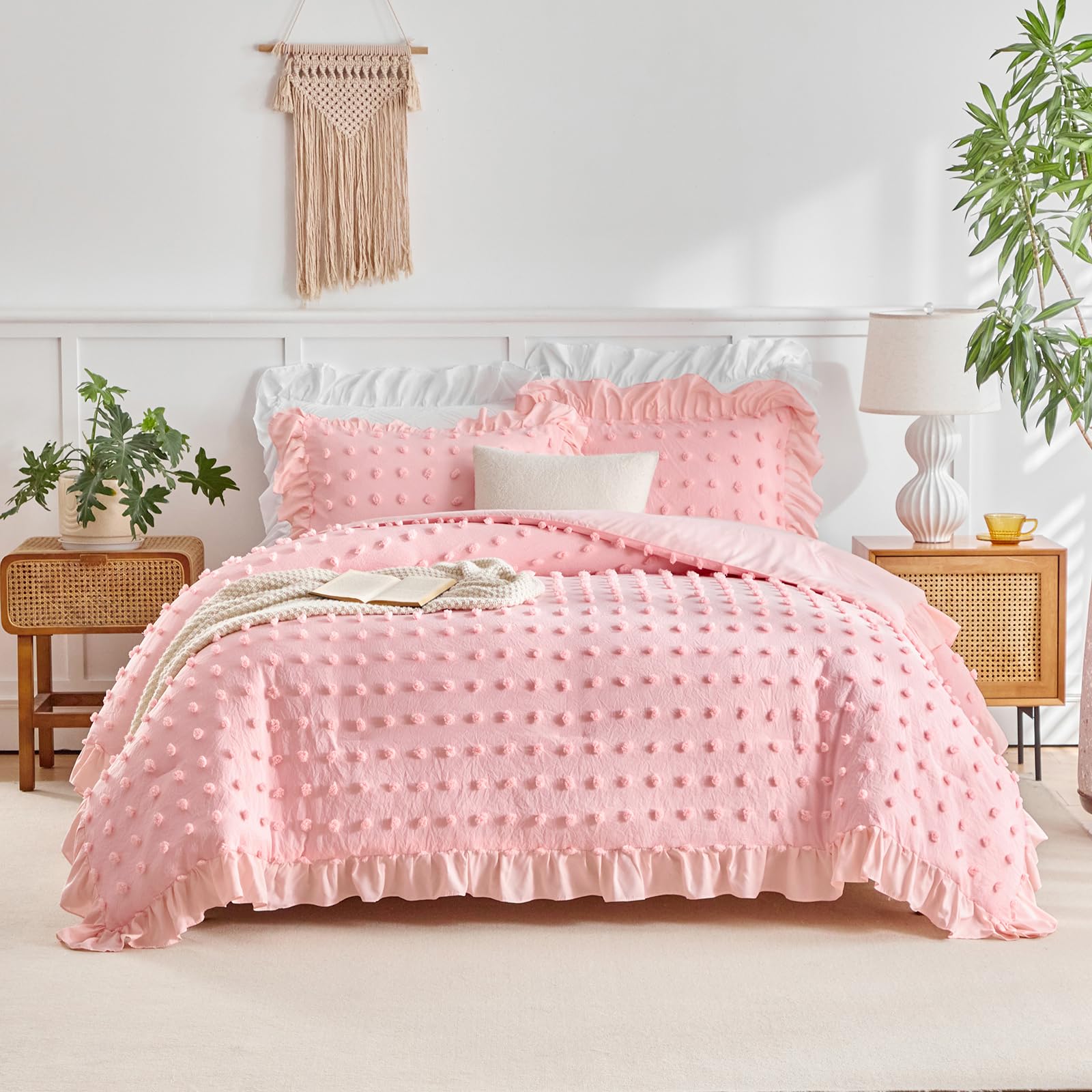 Amazon.com: Tufted Dots Ruffle Comforter Set Full/Queen Size, 3 Pieces ...
