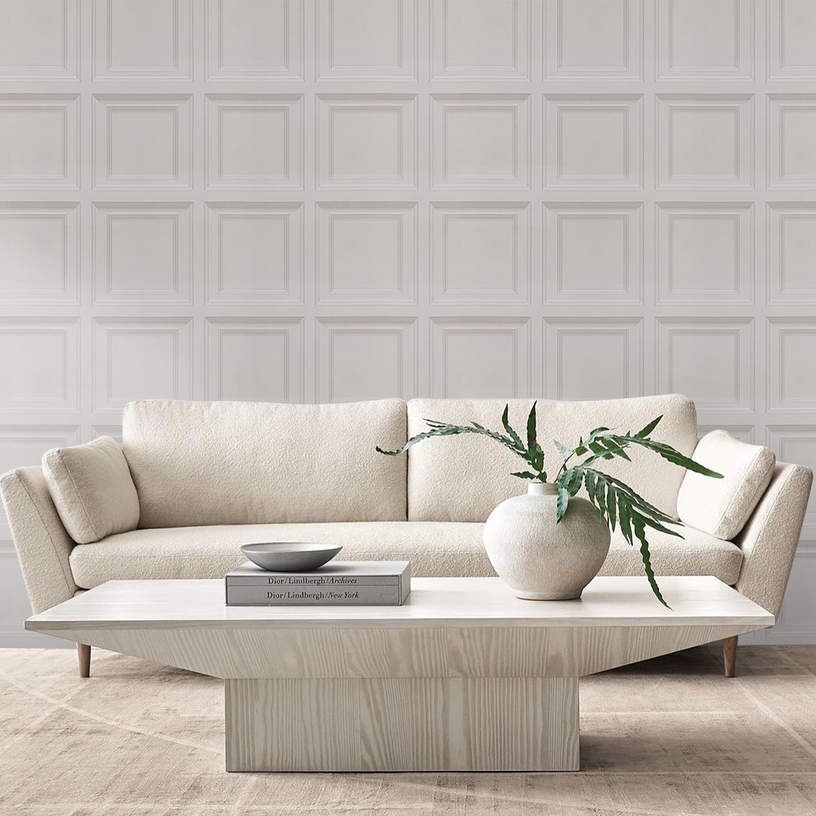 SOPHIE LAURENCE Cream Panel Effect Wallpaper Metallic Realistic 3D ...