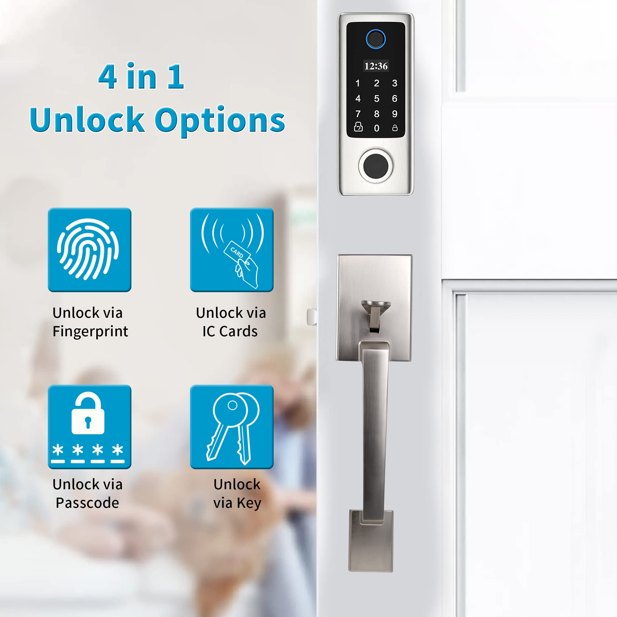 BEBASIA Fingerprint Door Lock with Handles, Keyless Entry Door Lock ...