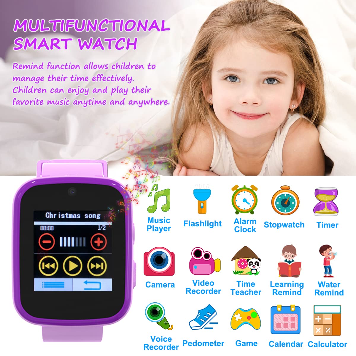 Vakzovy Kids Smart Watch for Girls, Gifts for 3-10 Year Old Girls Dual ...