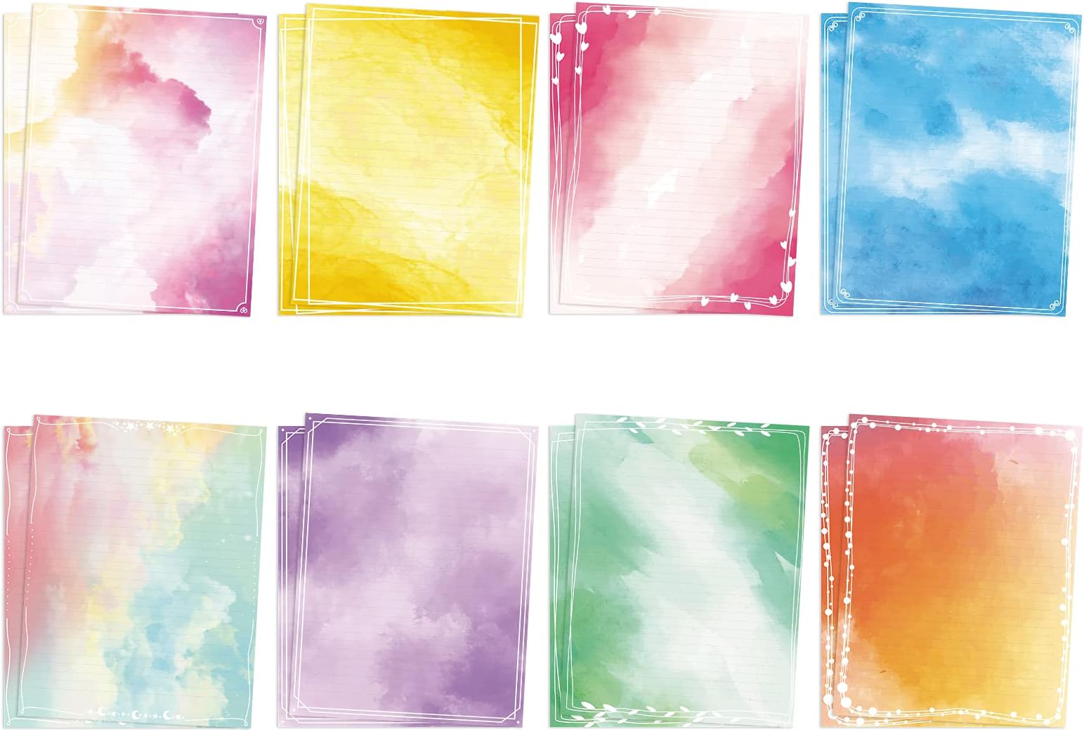 Watercolor Stationery Paper Set 96 Pieces (Lined) 8.5“ x 11" US ...