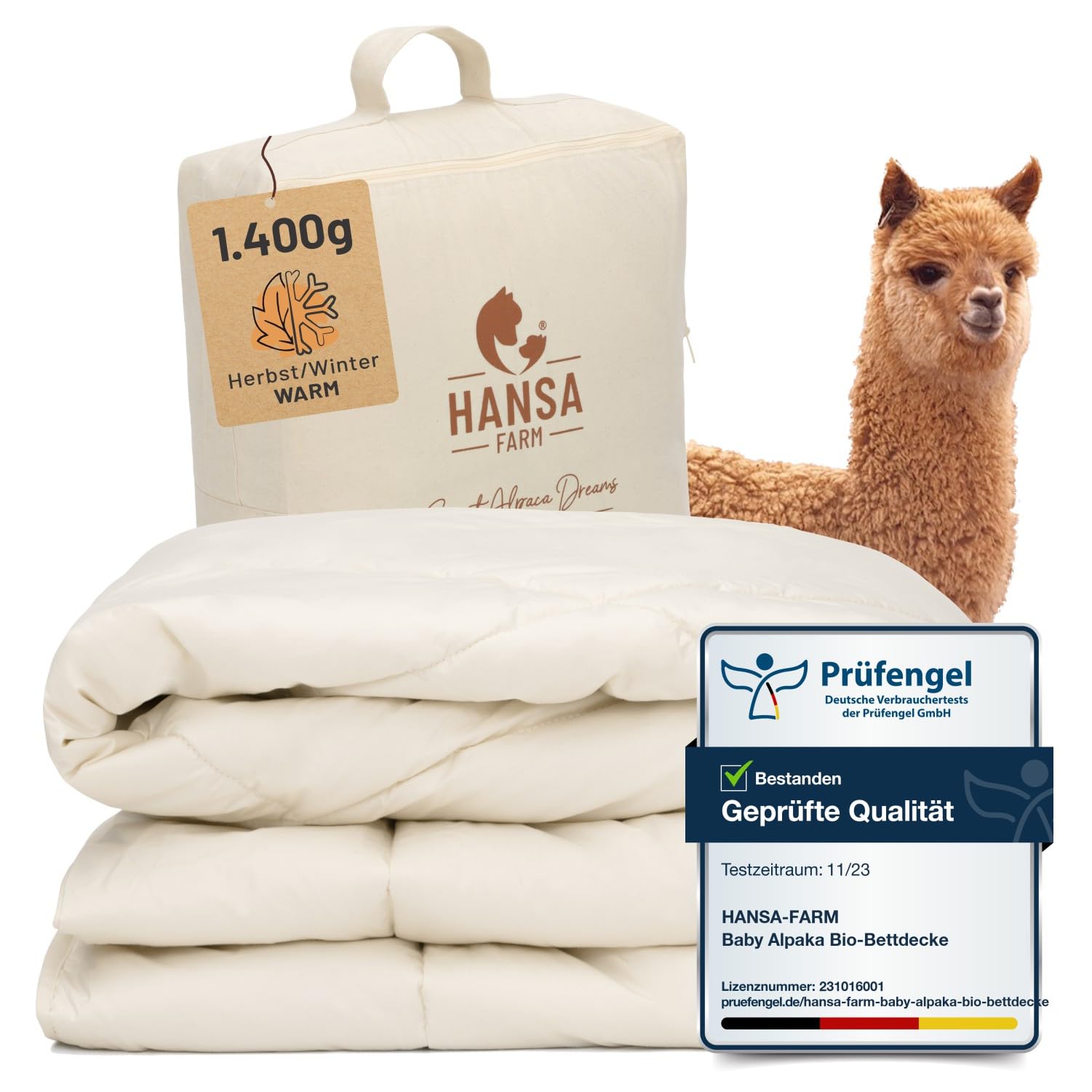 HANSA-FARM | Baby Alpaka Bio-Bettdecke 135 x 200 cm (Füllung 1.400g ...