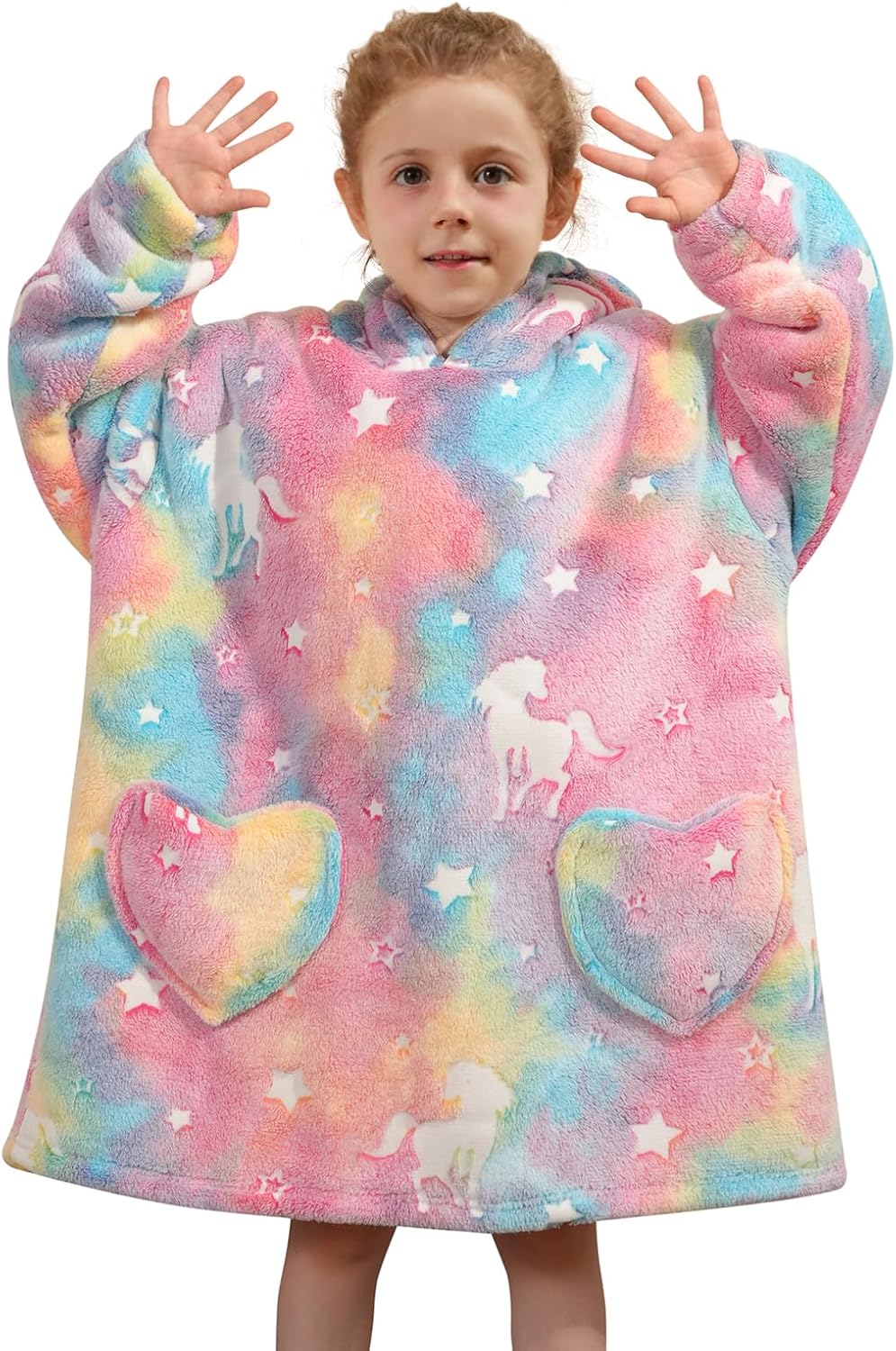 Amazon.com: Mewkou Glow in The Dark Rainbow Unicorns Wearable Blanket Hoodie for Kids Toddlers ...