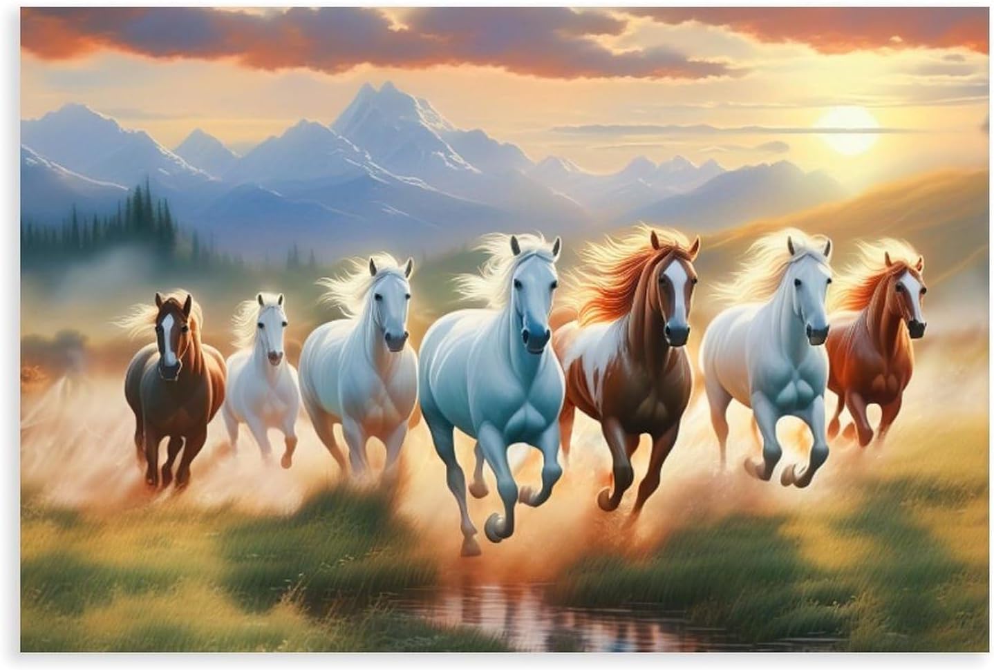 Seven Lucky Running Wild Horses 7 Running Horses Painting Prints Canvas ...