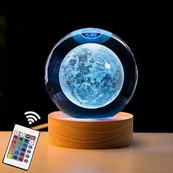Amazon.com: 3D Moon Crystal Ball with LED Stand, Remote Control, 16 ...