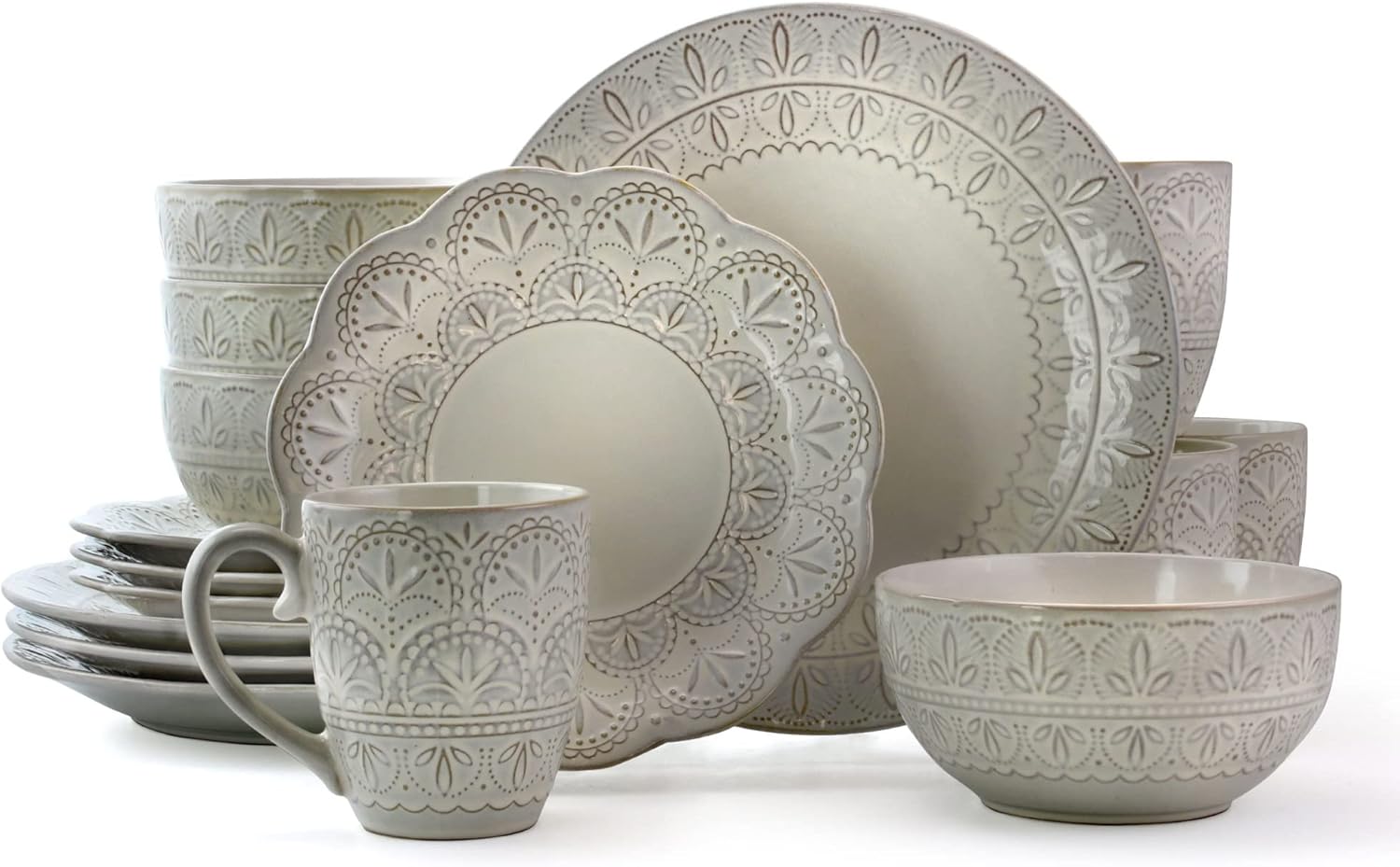 Amazon.com | White Lace 16 Piece Luxurious Stoneware Dinnerware with ...