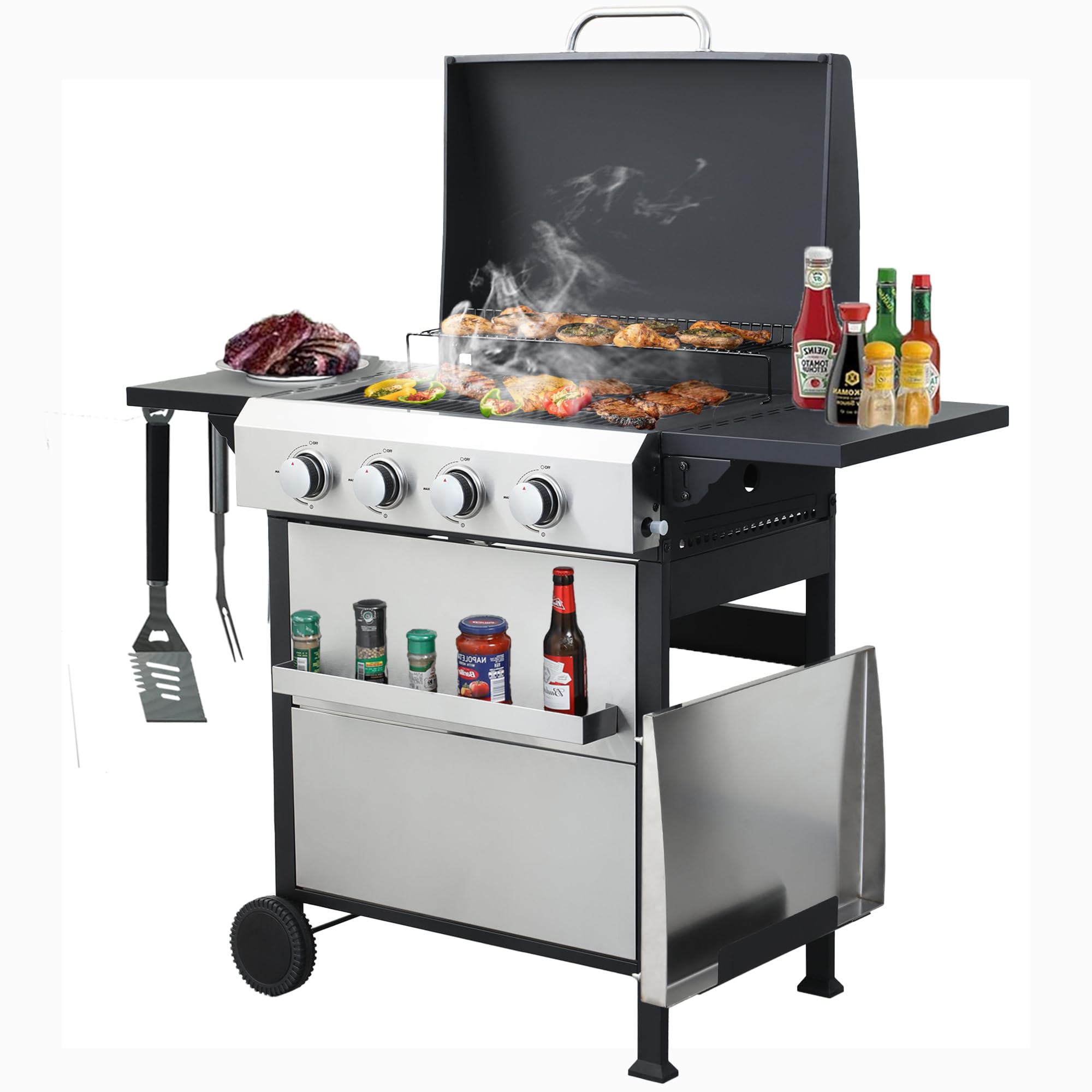 Amazon.com: Zolyndo 4 Burner Outdoor Griddle Grill Combo, 2 in 1 ...