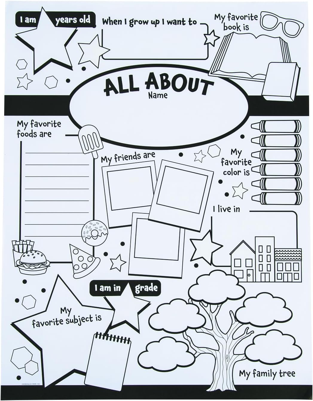 Amazon.com: Fun Express All About Me Posters for Kids - 30 Color Your ...