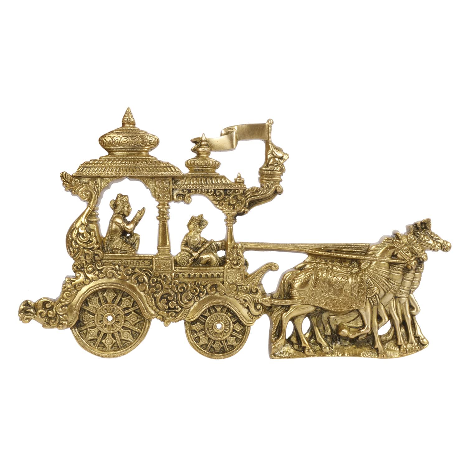 Buy Kartique Brass Antique Lord Krishna and Arjun Rath Chariot with Two ...