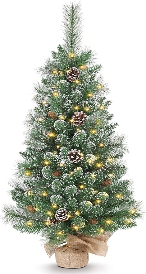Amazon.com: Tabletop Christmas Tree, 3FT Burlap Base with 35 LED Lights ...