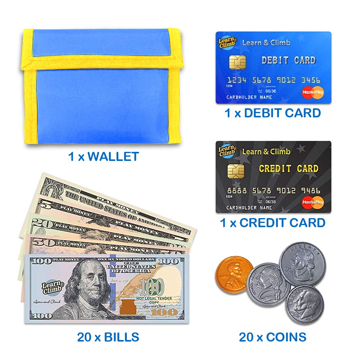 Buy Play Money Set for Kids - Bills, Coins, Pretend Play Money & Credit ...