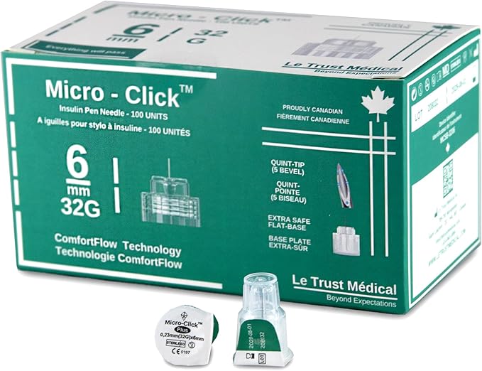 6mm 32G Micro-Click Diabetic Pen Needles [100 pen needles], Insulin Pen ...
