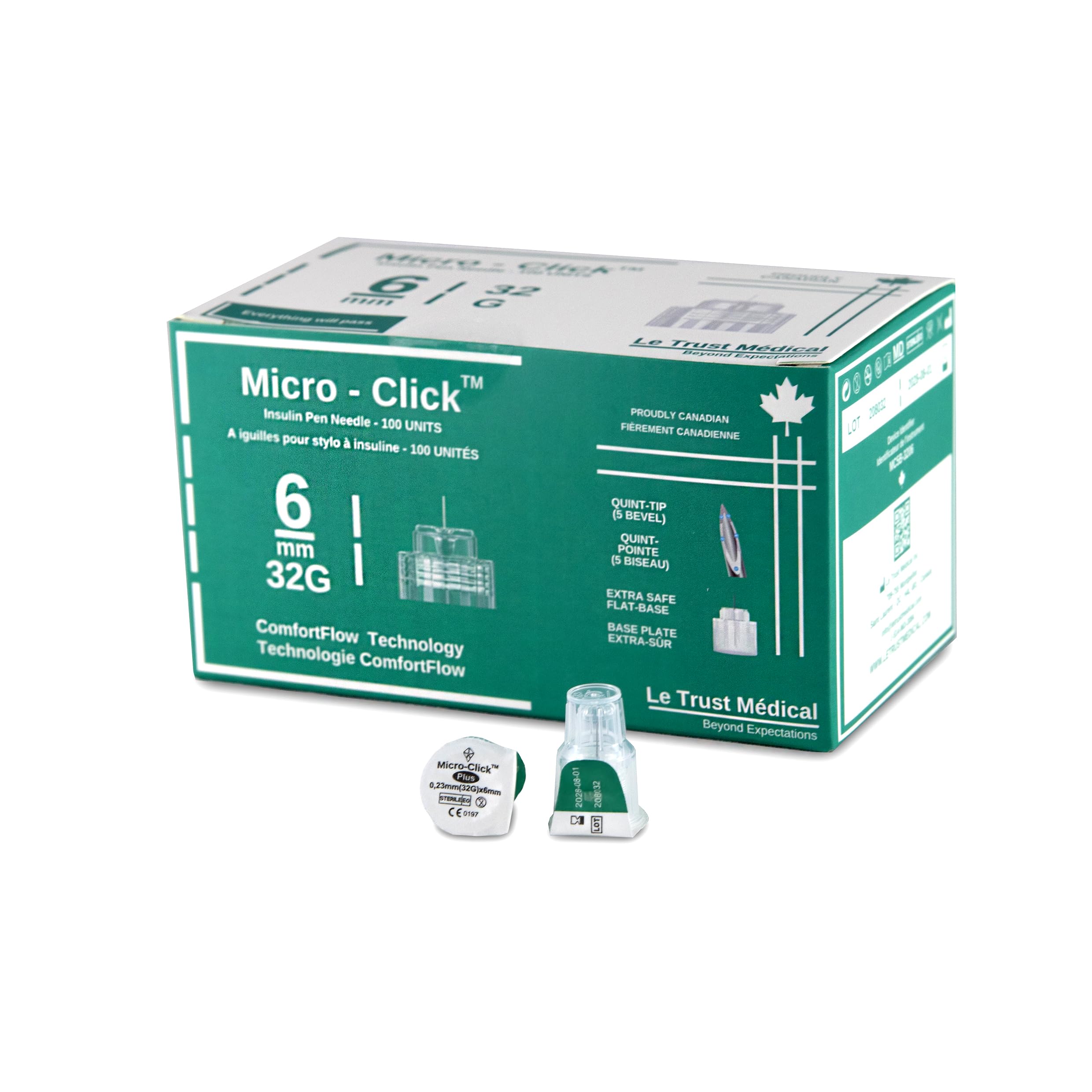 6mm 32G Micro-Click Diabetic Pen Needles [100 pen needles], Insulin Pen ...