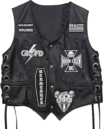 Virtous Club Black Label Biker Society Real Leather Vest with Patches ...