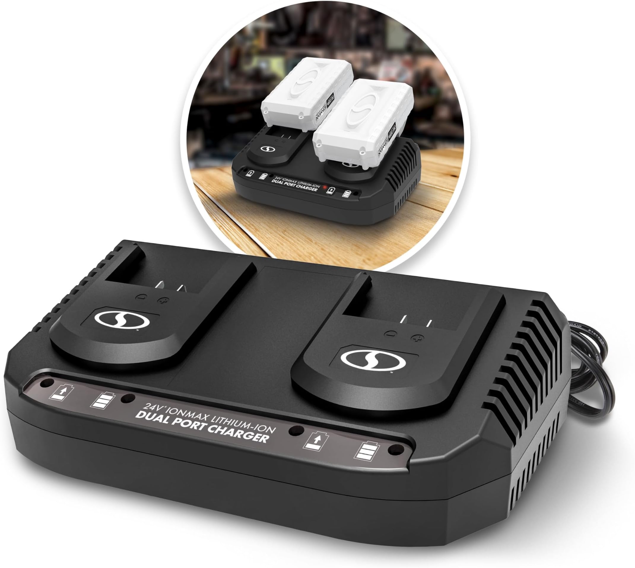 Snow Joe 24VCHRG-DPC 24V IONMAX Dual Port Quick Charge Docking Station ...