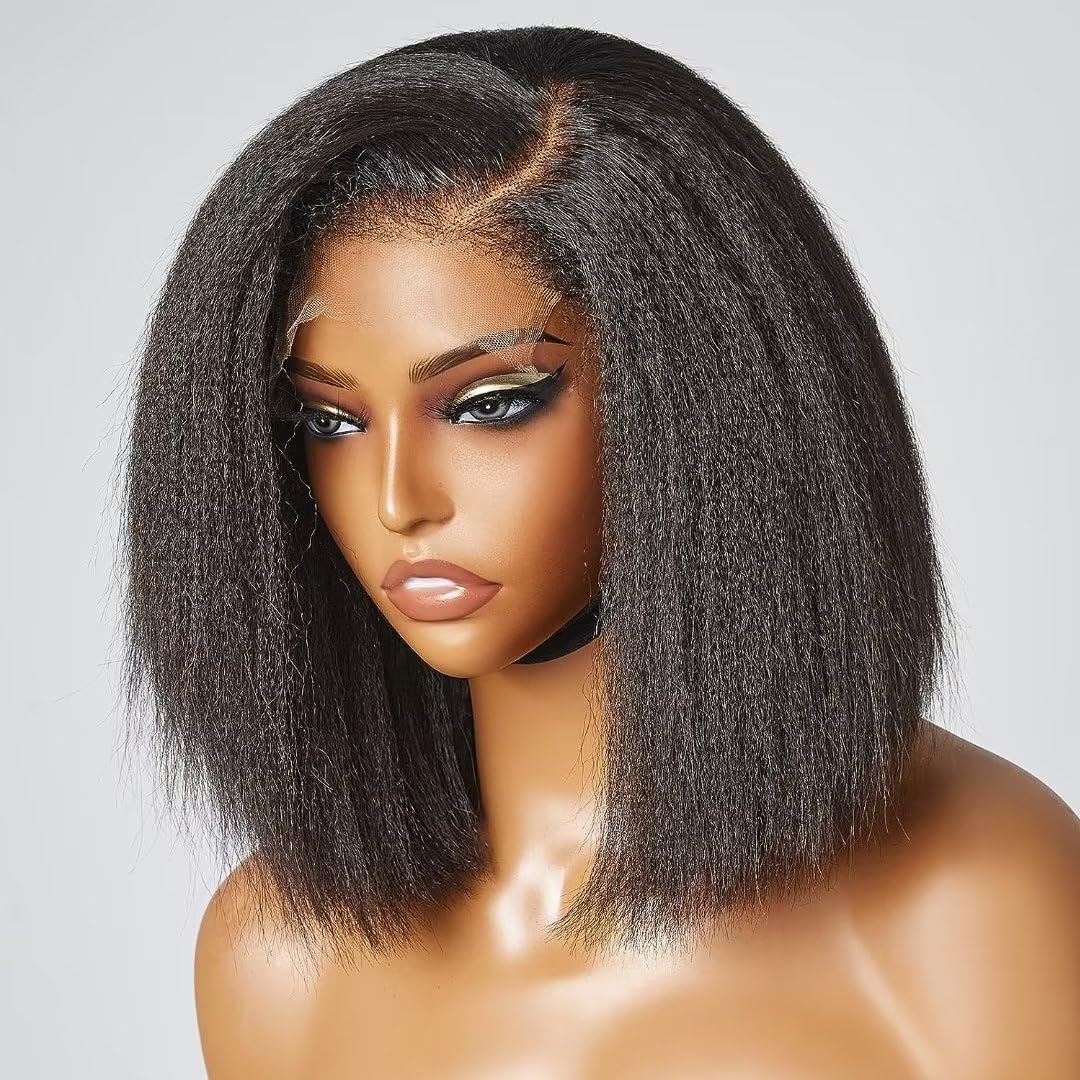 Amazon.com : 4C Kinky Edges Human Hair Short Bob Yaki Wigs Pre Plucked ...
