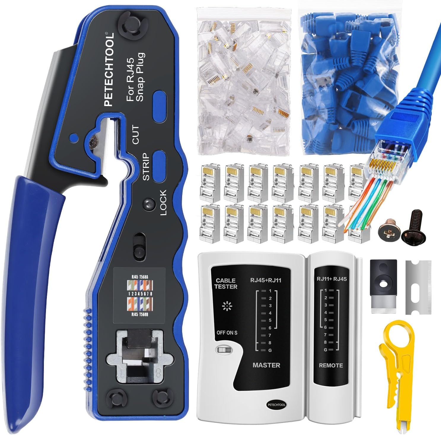 RJ45 Crimp Tool Kit Pass Through Ethernet Crimper Cat6 Cat5 Cat5e ...