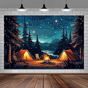 Amazon.com : 20x10ft Camping Backdrop Forest Scene Night Campfire ...