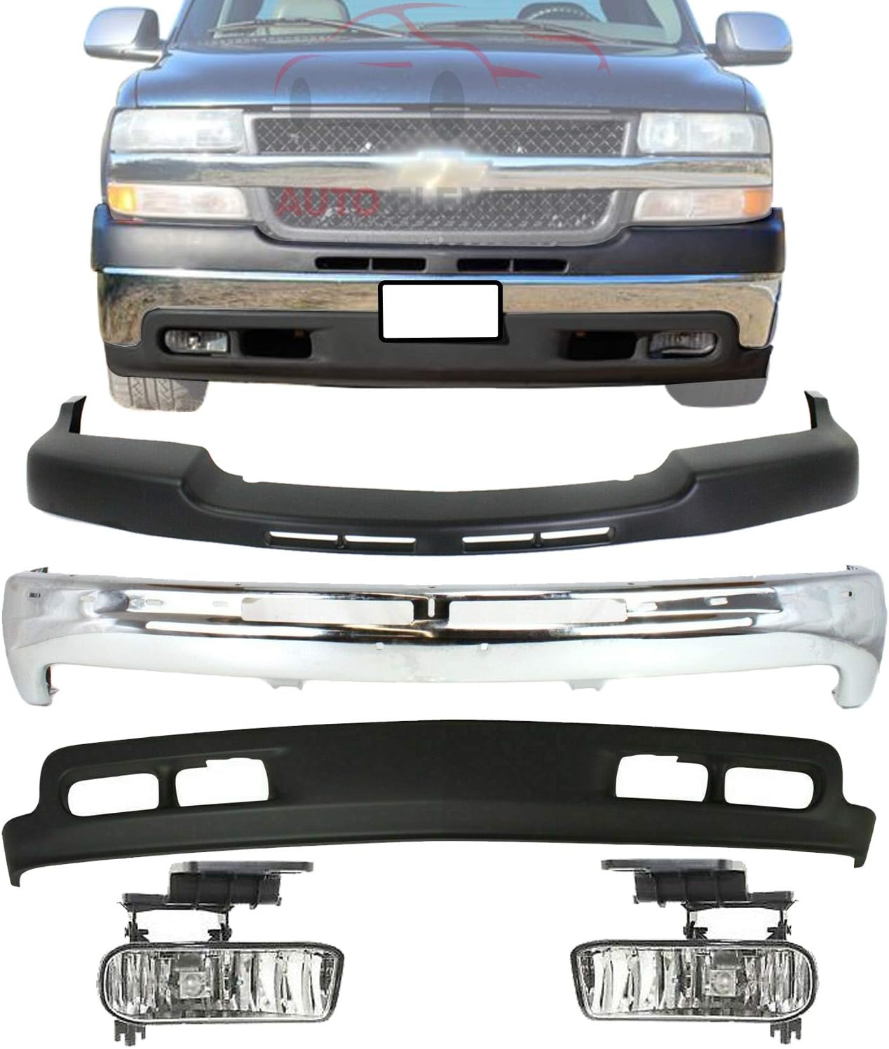 Amazon.com: New Front Bumper Chrome + Lower Valance + Fog Lamp Left ...