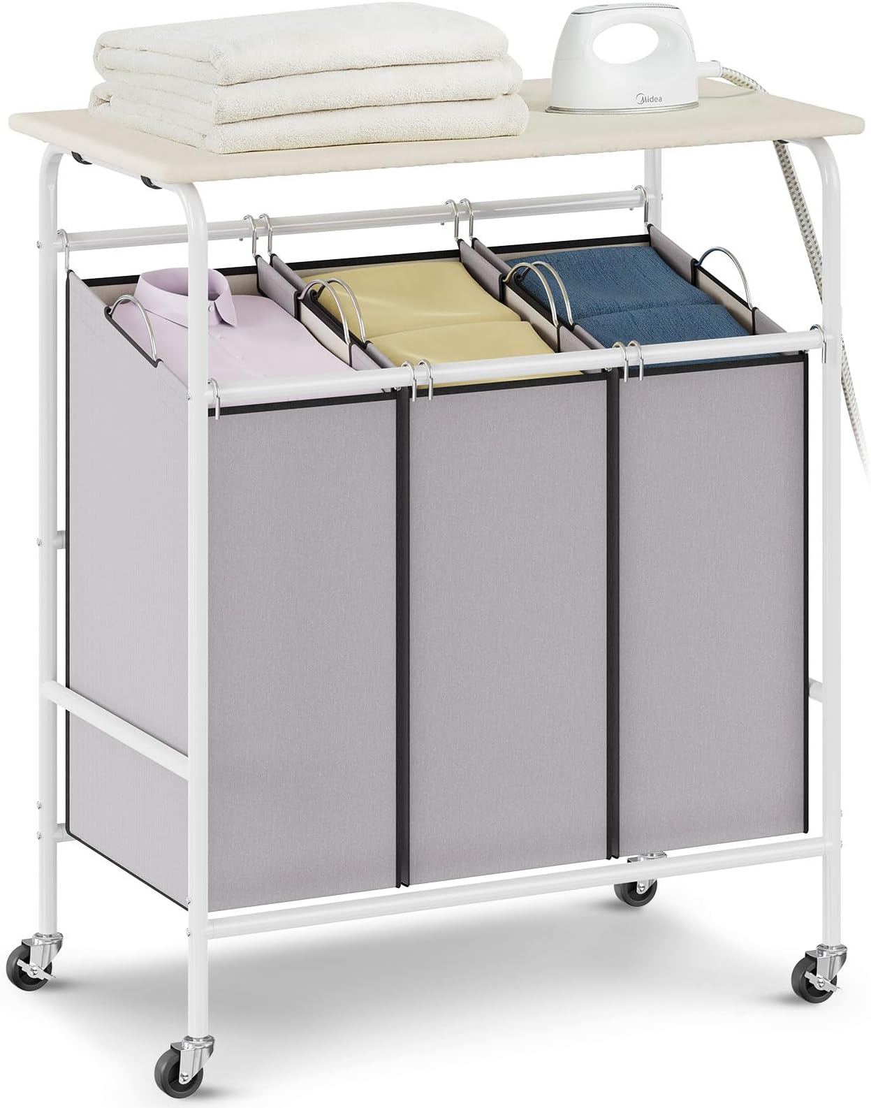 Amazon.com: VEVOR 3-Section Laundry Sorter Cart with Ironing Board ...