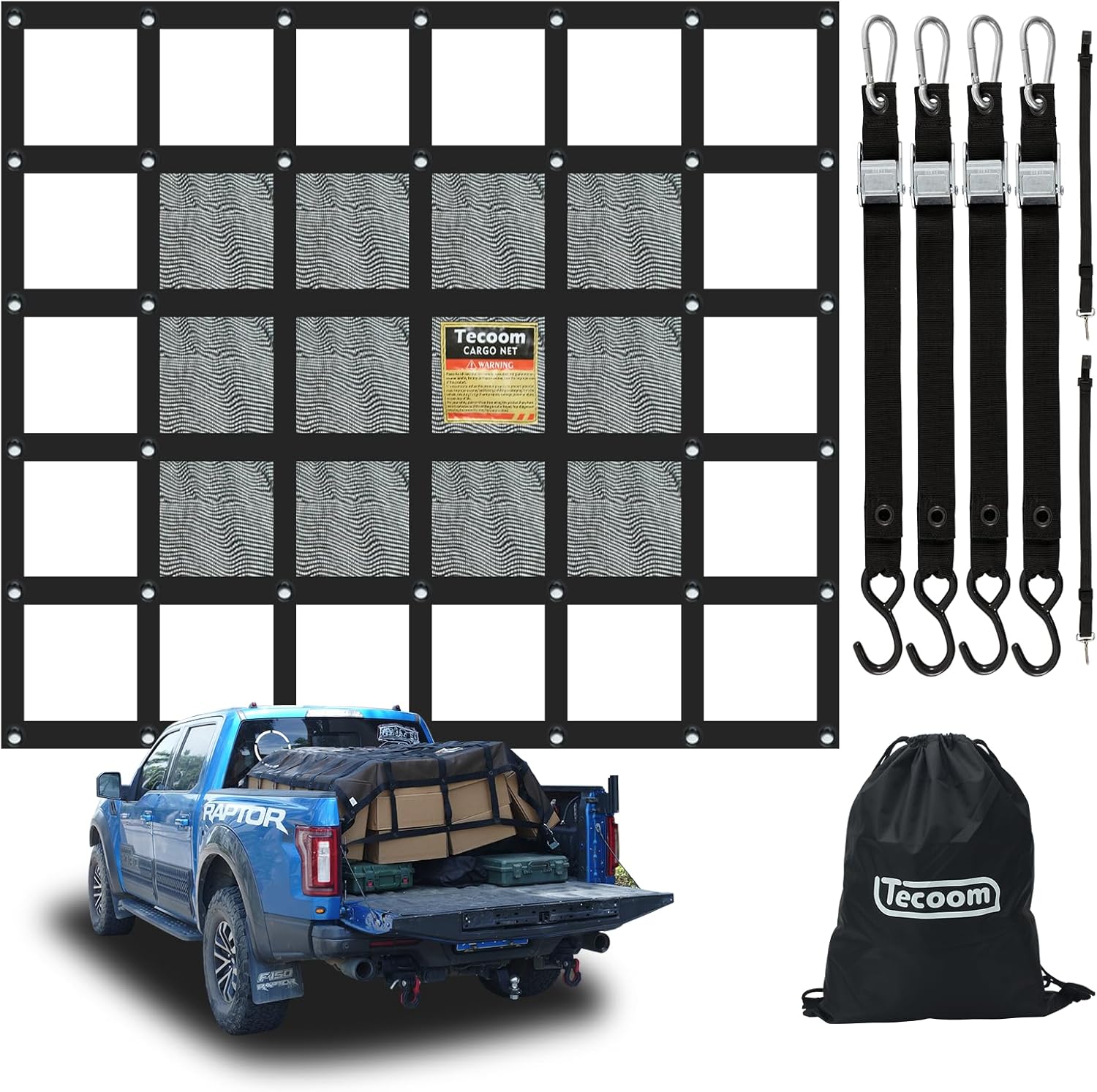Amazon.com: Tecoom Heavy Duty Cargo Net for Pickup Truck Bed, 4.86'x5 ...