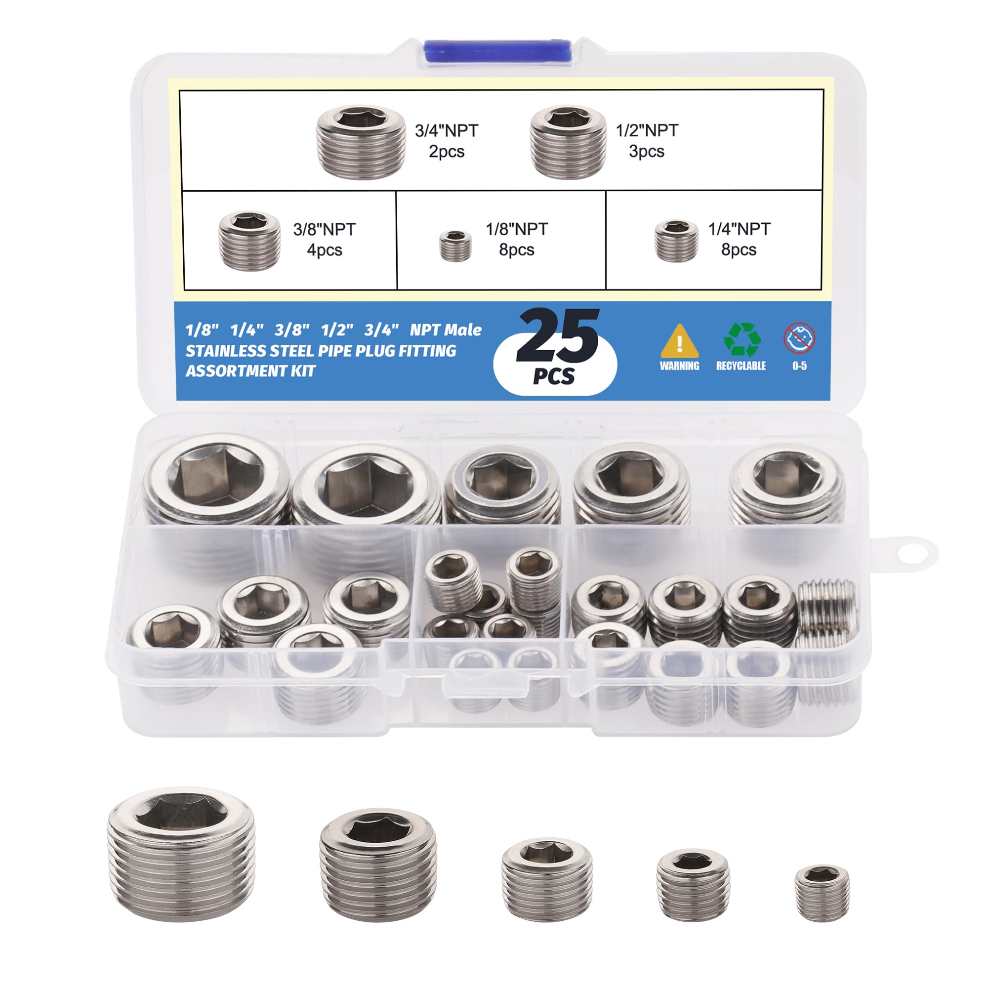 Snapklik.com : Ailbiuko 25Pcs 304 Stainless Steel Pipe Plug Fittings ...