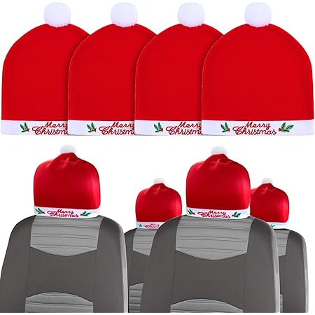 Amazon.com: NARUVI Christmas Car Decor 4-Piece Comfort Santa Hat Seat ...