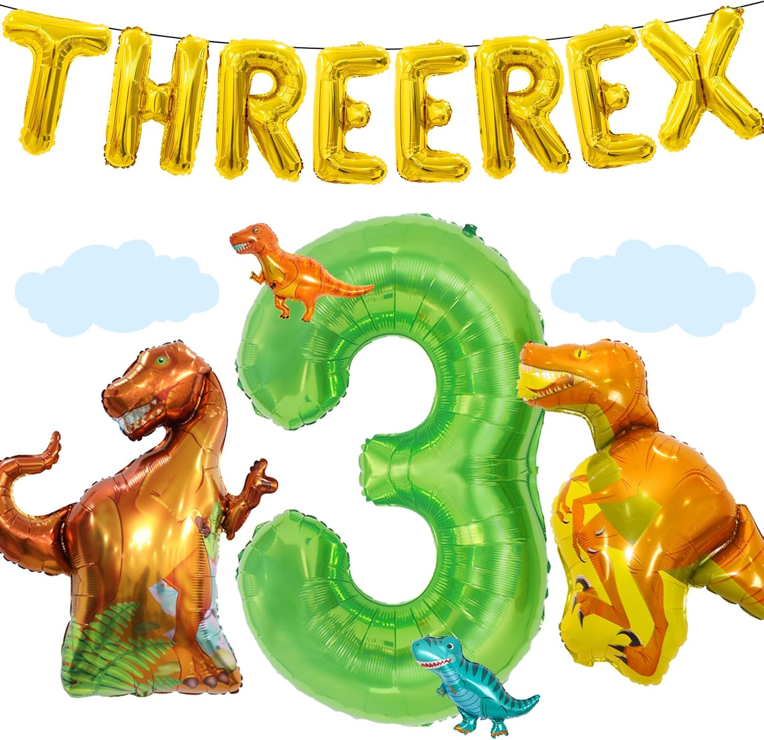 Amazon.com: 16Pcs Three Rex Balloons, Three Rex Birthday Party ...