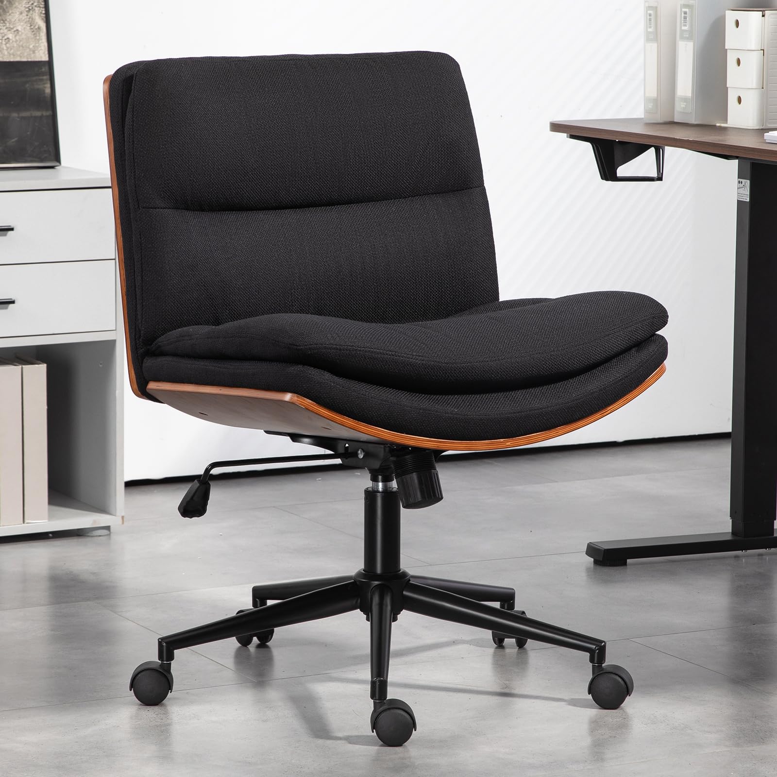 Amazon.com: LONWIK Armless Modern Walnut Office Desk Chair with Wheels ...