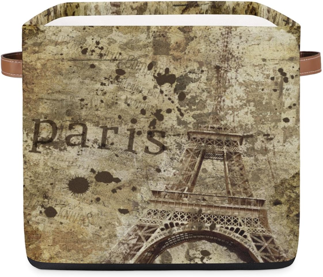 Amazon.com: Vintage Paris Eiffel Tower Square Storage Basket Large 13 ...