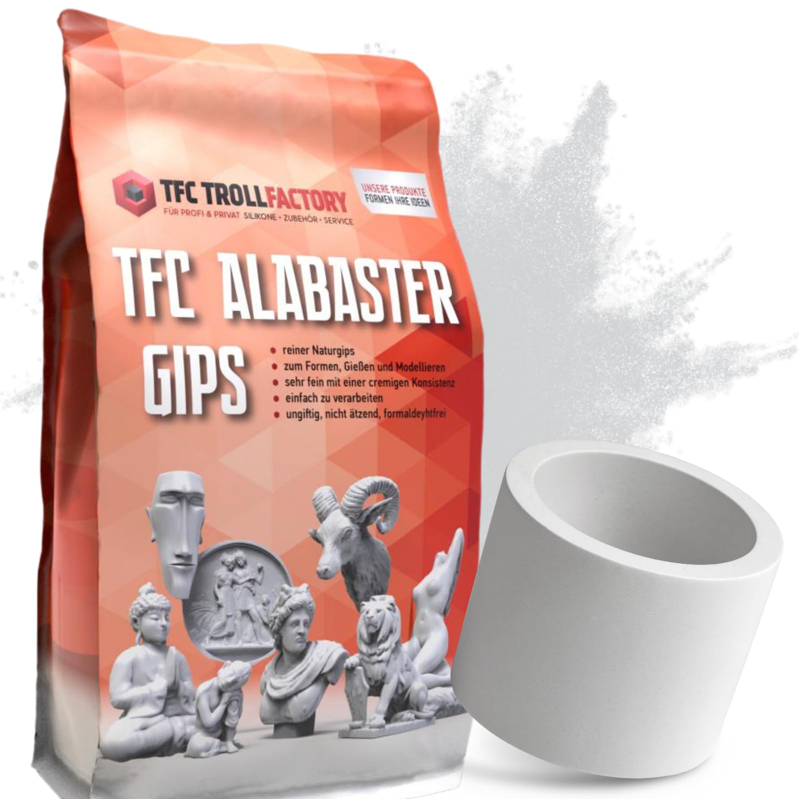 TFC Alabaster Gips, naturweiß, 5 kg I Gießmasse für Silikonformen, zum Bemalen und Modellieren ...