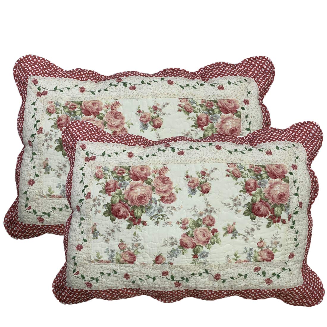 Amazon.com: vctops 2-Piece Boho Cotton Quilted Bed Pillow Shams Floral Printed Patchwork Pillow ...